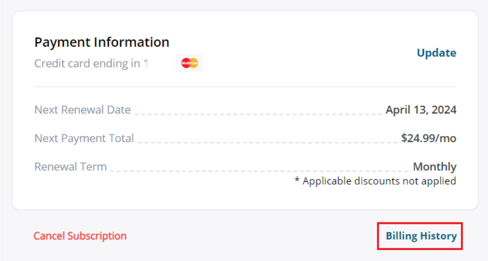 Click Email Invoice to have a receipt emailed to you.